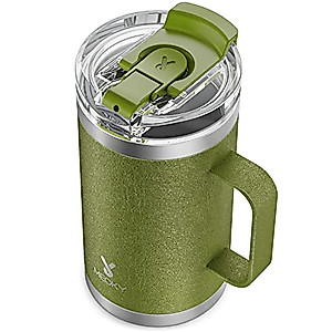 Meoky 20oz Insulated Coffee Mug with Lid and Handle, 100% Leak Proof Stainless Steel Coffee Cup with Tritan Lid, Double Wall Vacuum Coffee Tumbler with Handle (Forest)
