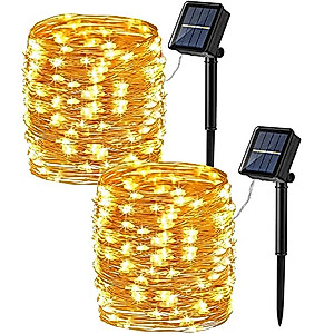 Brizled Solar String Lights, 2 Pack 39.37ft 120 LED Solar Fairy Lights, 8 Modes Outdoor Solar Fairy Lights String with Memory, Waterproof Solar Twinkle Lights for Christmas Garden Party, Warm White
