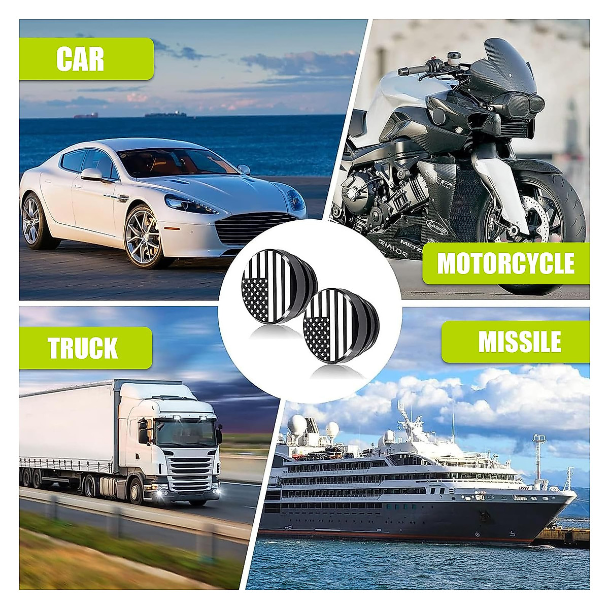 QODOLSI 2 PCS Car Car Lighters Plug Cover, Metal Dustproof Car Lighters Plug Button Cover Replacement Accessories, Universal Car Lighters Cover Decorations (Black #American Flag)