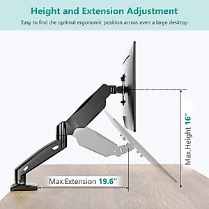 WALI Single Monitor Arm Mount Stand Fully Adjustable Gas Spring Arm Desk Mount Swivel Bracket with C Clamp, Grommet Mounting Base for Display Up to 32 Inch,19.8lbs. Capacity (GSMP001), Matte Black