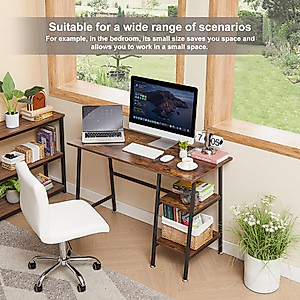 VECELO 43 Inch Computer Desk Writing Study Work Office Table Modern Desk with Shelves Wooden Desk for Home Bedroom,Walnut Desk