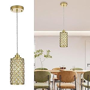 Niloah Gold Pendant Lights Kitchen Island, 1-Light Mini Single Gold Pendant Light, Adjustable Crystal Pendant Light, Kitchen Island Pendant Lighting