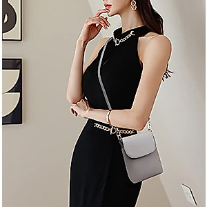 VINMEN Crossbody Bag, Leather shoulder phone bag for Women and Girls, Wallet Handbags with Long and Short Straps (Grey)