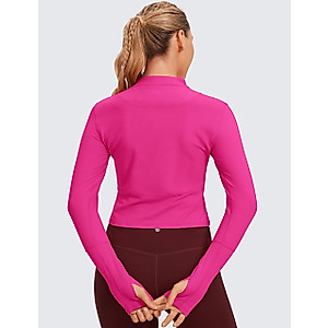 CRZ YOGA Women's Long Sleeve Crop Top Quick Dry Cropped Workout Shirts Half Quarter Zip Pullover Running Athletic Fall Shirt Hibiscus Purple Small