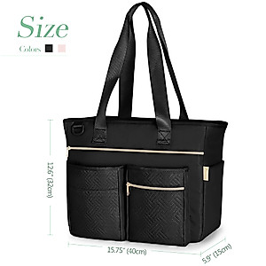 Fasrom Teacher Tote Bag for Work Women, Large Teacher Utility Bag with Padded Sleeve for up to 14 Inches Laptop and Teacher Supplies, Black (Patent Design)