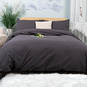 Wonlynn Black Duvet Cover Queen Size, 100% Washed Cotton Linen Feel Super Soft Comfortable, Durable and Easy Care, Simple Style Farmhouse Bedding Set for All Season