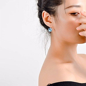 AOBOCO Sterling Silver Leverback Earrings with Simulated March Birthstone Crystals from Austria, Hypoallergenic Simulated Aquamarine Earrings, Fine Birthday Jewelry Gifts for Women Grandma Wife Mom