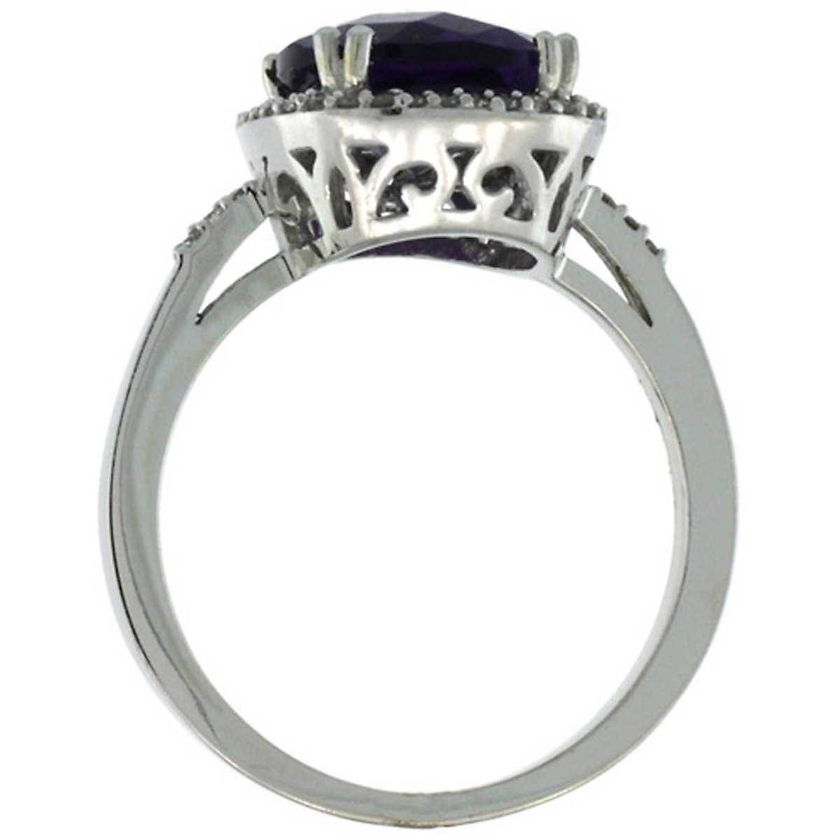 Sterling Silver Diamond Natural Amethyst Ring Cushion-cut 9x9mm, 1/2 inch wide, size 5