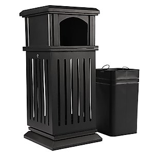 Outdoor Trash Can, 40L Commercial Garbage Enclosure with Locking Lid, Heavy Duty Industrial Yard Garage Waste Container, Installation-Free, 35.4 x 15.7 x 15.7 in, Galvanized Sheet (Black)