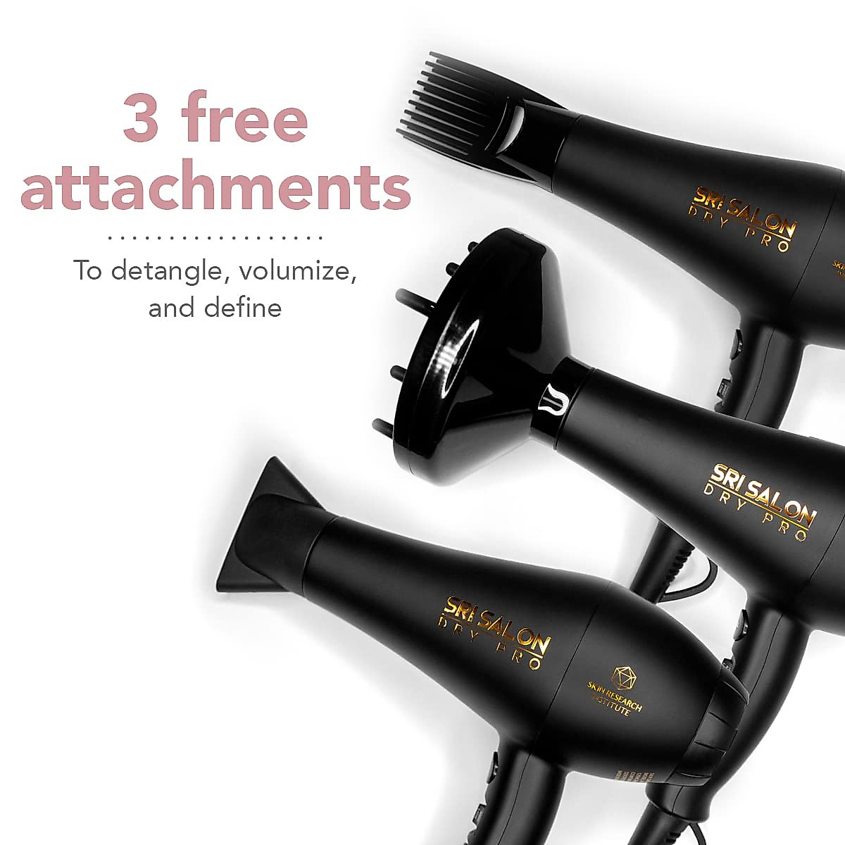 SRI Salon Dry Pro, Infrared Light Blow Dryer with Salon Results, Negative Ions for Reduced Frizz, Fast-Drying & Max Shine, 1875W, Free Attachments - Concentrator, Diffuser, & Comb