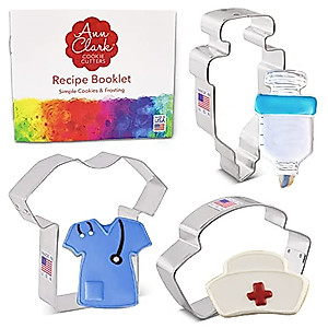 Nurse Cookie Cutters 3-Pc. Set Made in the USA by Ann Clark, Nurse Cap, Scrubs, Syringe