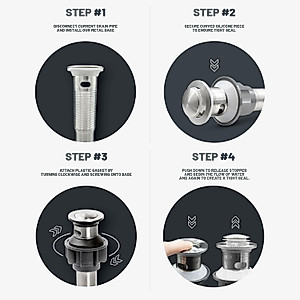 Pop Up Drain Stopper with Overflow, Stainless Steel - Rust Proof, Detachable Cap, Durable, Anti-Clogging Drain, Easy to Install, Pop-Up Drain Stopper for Bathroom and Kitchen Sink, Made in Korea