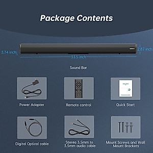 BESTISAN Sound Bar, 80 watts 33.5 inch Sound Bars for TV with Bluetooth 5.0, 3 EQs, Bass Adjustable, HDMI-ARC/Optical/Coaxial/Aux/USB Connection for Home Theater, Gaming, PC, Projectors, 2024 Version