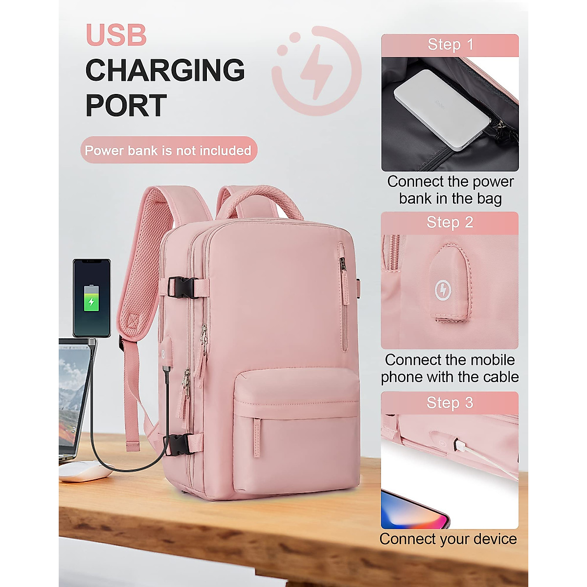 winspansy Large Travel Backpack for Women Men Carry on Backpacks Waterproof Flight Approved Personal Item Bags Luggage Backpacks Fit for 17 Inch Laptop Business Work,Mochila de Viaje