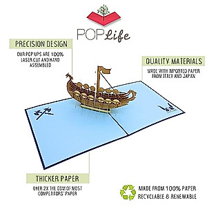 PopLife Norse Viking Ship 3D Pop Up Card for All Occasions - Happy Anniversary Pop Up Father's Day Card, Pop Up Birthday Card for Men, Retirement Card - for Dad, for Husband, for Son, for Grandpa