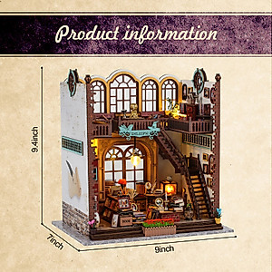 INSGEN DIY Miniature Dollhouse Greenhouse Building Room Kit, Wooden Diorama Book Nook House Kits Build Crafts for Adults, Miniature Street Tiny Library House Making Kit 1:24 Scale