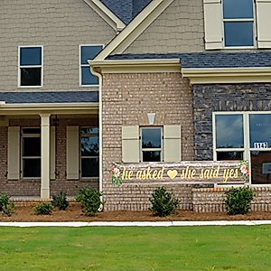 He Asked She Said Yes Backdrop Banner Decorations, Large Wedding Engagement Party Sign Supplies, Bridal Shower Photo Booth Props Décor (9.8x1.6ft)