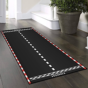 Area Runner Rug 2x6 Ft Race Track with Start and Finish line Car or Karting Road Racing top Non Skid Floor Mat for Living Room Kids Room Bedroom Kitchen Floor Hallways Carpet Throw Rugs