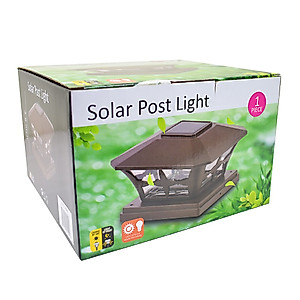 iGlow 1 Pack Brown Outdoor Garden 6 x 6 Solar SMD LED Post Deck Cap Square Fence Light Landscape Lamp PVC Vinyl Wood