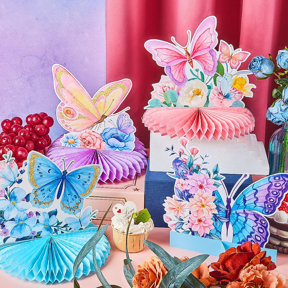 10 Pieces Butterfly Centerpieces for Tables Butterfly Birthday Party Decorations Butterfly Honeycomb Table Centerpiece Butterfly Theme Party Supplies for Birthday Baby Shower Party Decor