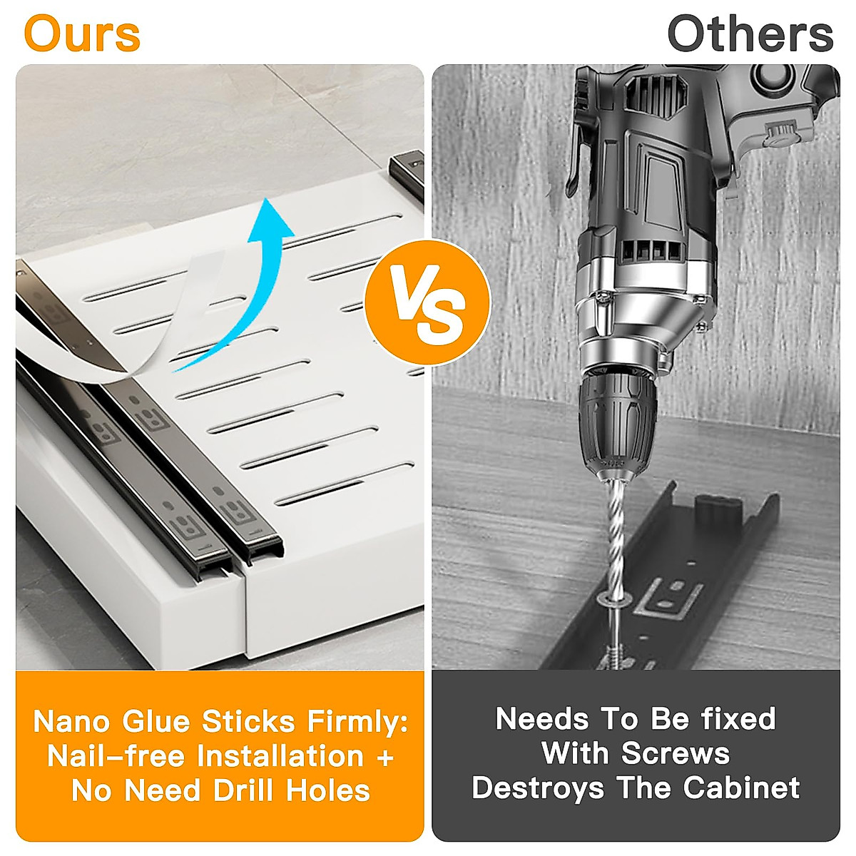 2 Packs Pull Out Cabinet Organizer, Expandable(12.4"-20.4") Drawer Organizer, Pull out Drawers Fixed with Adhesive Nano Film, Slide out Cabinet Organizer Drawer Storage for Kitchen, Pantry, Bathroom