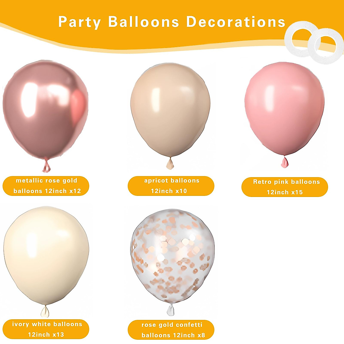 Blush Pink Balloons, 60 Pcs 12 Inch Dusty Pink Rose Gold Balloon Metallic Confetti Rose Gold Cream Nude Balloon for Girls Boho Birthday Wedding Decorations Supplies Bridal Baby Shower