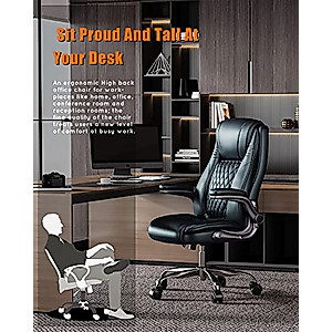 Homy Grigio High Back Ergonomic Office Chair with Adjustable Lumbar Support, Ergonomic Home Office Desk Chair with Wheels PU Leather Computer Chair Executive Office Chair with Flip-Up Arms(Black)