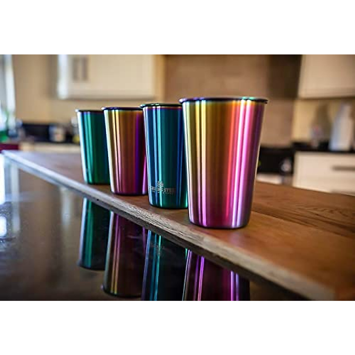 Stainless Steel Cups 16 oz Pint Tumbler (4 Pack) - Premium Metal Drinking Glasses | Stackable Durable Cup (16 oz Rainbow)