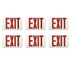 EXITLUX LED EXIT Light Combo Exit Sign Commercial Emergency Lighting Fixtures with Backup Battery,UL Listed,Rounded Square,Universal Mounting,for Corridor Hallway,Single Face Red Letters,6 Pack