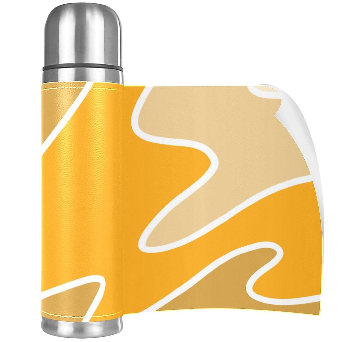 Stainless Steel Leather Vacuum Insulated Mug Abstract Thermos Water Bottle for Hot and Cold Drinks Kids Adults 16 Oz