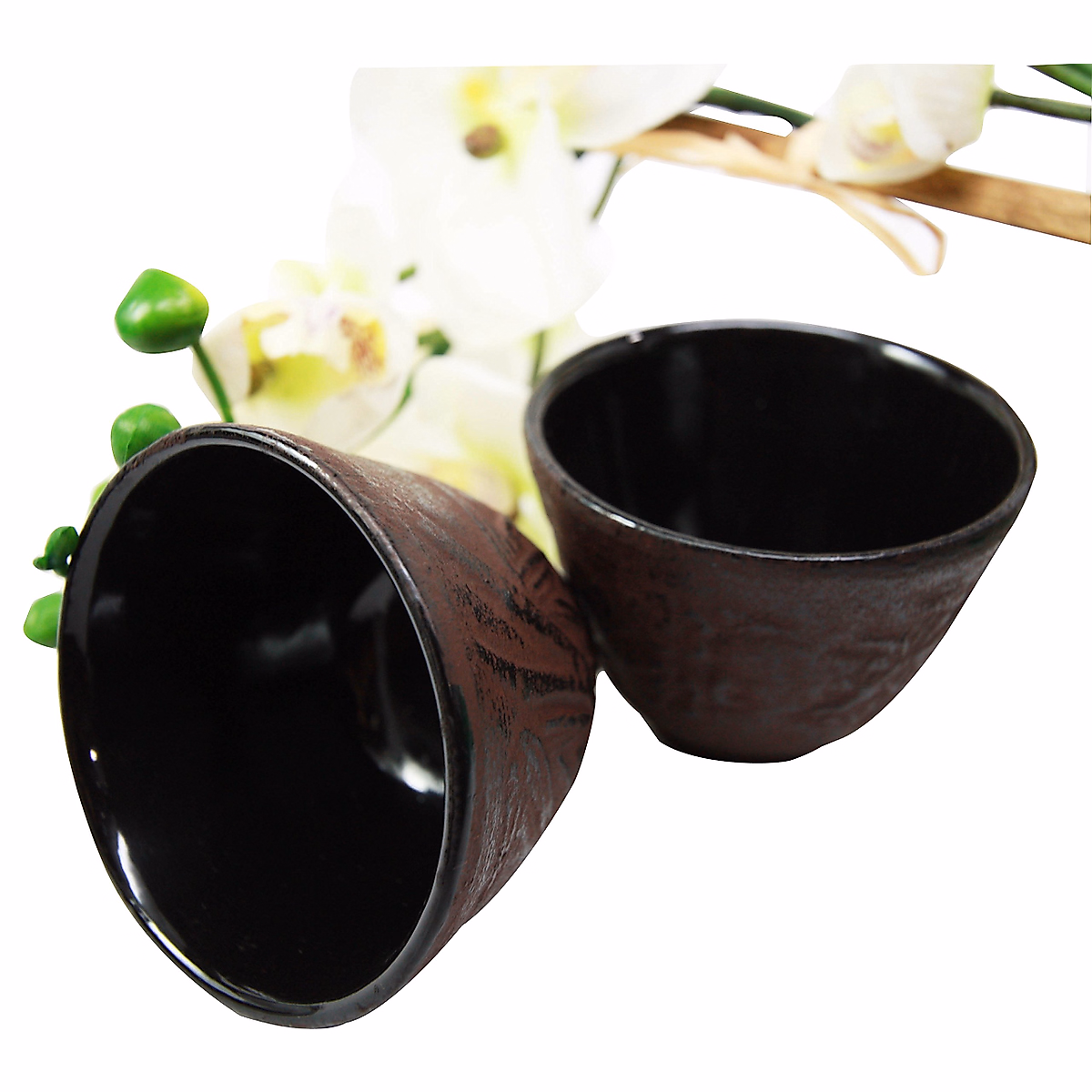 Ebros Gift Japanese Traditional Style Cast Iron Tea Bamboo Design In Red Burgundy Color Tea Cups Teacups Set Of 2 Drinkware Tetsubin Style Tea Service