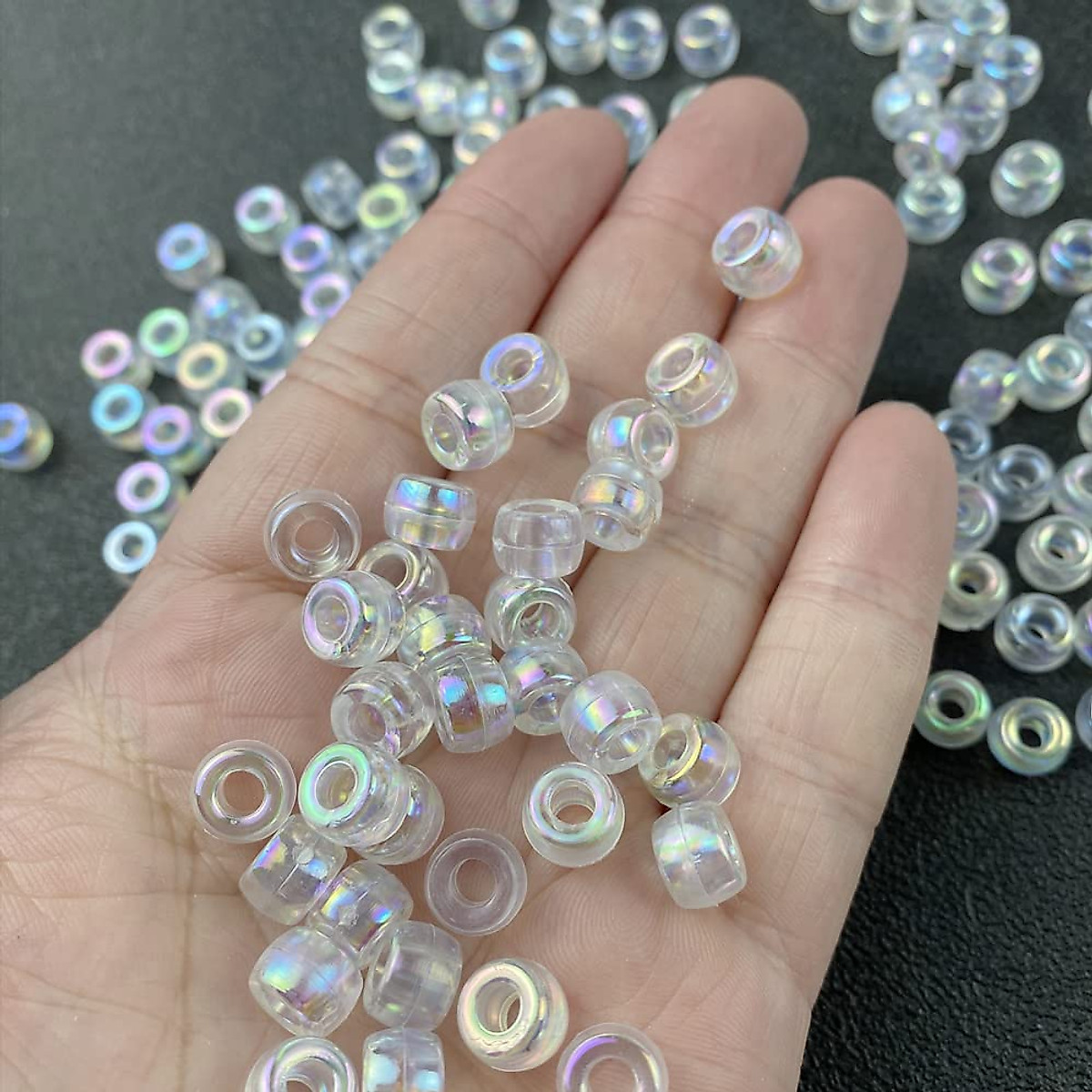 300 Pieces Pony Beads AB Colors Acrylic Pony Beads Plastic Pastel Beads Spacer Beads Shape Pony Beads for DIY Crafts Braids Bracelet Jewelry Making (6x9mm, Clear AB)