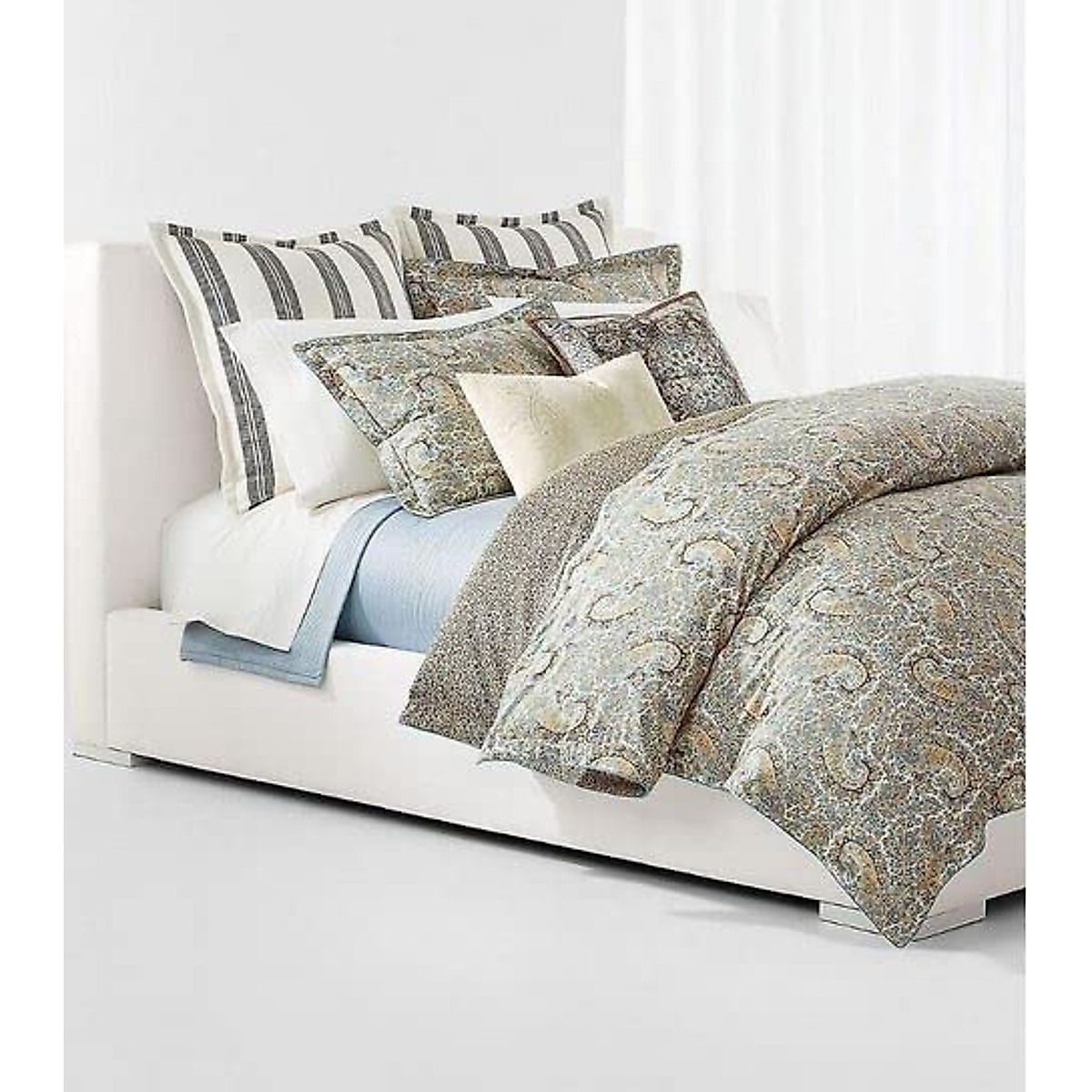 Lauren Ralph Lauren Riley Paisley Brown Blue Grey Full Queen 3 pc Duvet Set Shams (Queen (U.S. Standard))