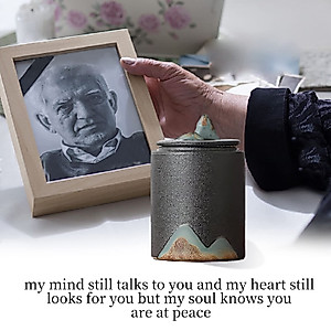 NS Online Black Small Urn Ashes Keepsake - 3.5 inches Ceramics Sharing Small Mountain Urn, Capacity 10 Cubic inches Memorial urn for Human, Pets - Qnty 1