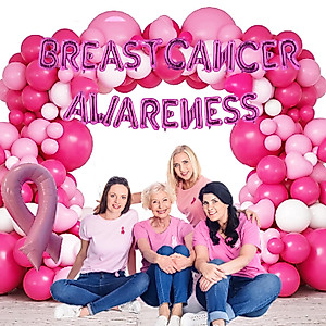 Breast Cancer Awareness Party Decorations Kit 130 Pcs Breast Cancer Awareness Balloons Arch Garland Pink Ribbon Balloons for Breast Cancer Awareness Pink Ribbon Party Decorations Supplies