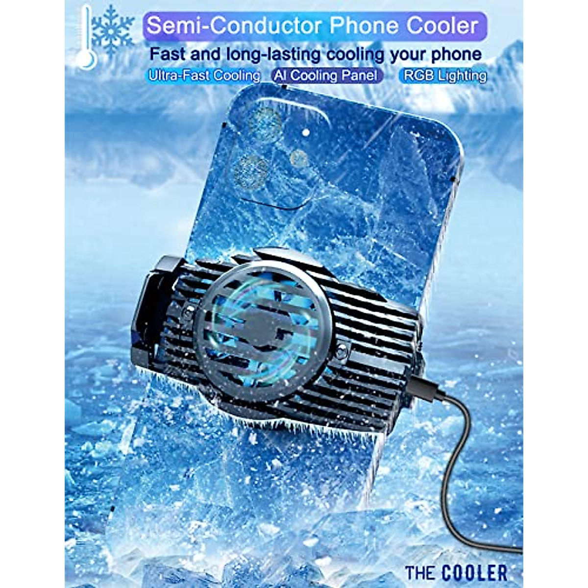 Phone Cooler for iPhone, Gaming Phone Cooling Accessories, Phone Fan Radiator for Phone Width from 2.6" to 3.5", Cell Phone Game Semiconductor Heatsink for Gaming, Live Streaming, Watch Videos -Black