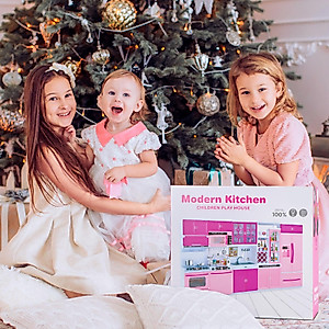 Mastom Kitchen Playset for Girls, Play Kitchen Toys for Dolls with Realistic Lights & Sounds, 56PCS Kids Pretend Play Kitchen Toy Accessories, Gifts for Toddlers Girls 3 4 5 6 Year Old