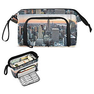 Yasala Pencil Case New York City Pen Pouch Holder Art Kits Storage Bag Cosmetic Organizer Carrying Case for Office Supplies Travel Bag for Makeup Large Stationary Bag with Handle