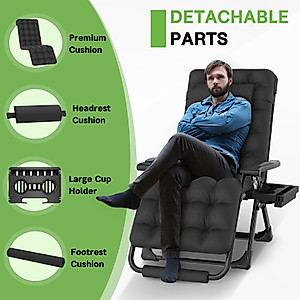 ZENPETIO 26In Zero Gravity Chair, Zero Gravity Recliner Lounge Chair for Indoor and Outdoor, Reclining Camping Chair for Lawn and Patio, Anti Gravity Chair w/Cushion, Cup Holder and Footrest, 440LBS
