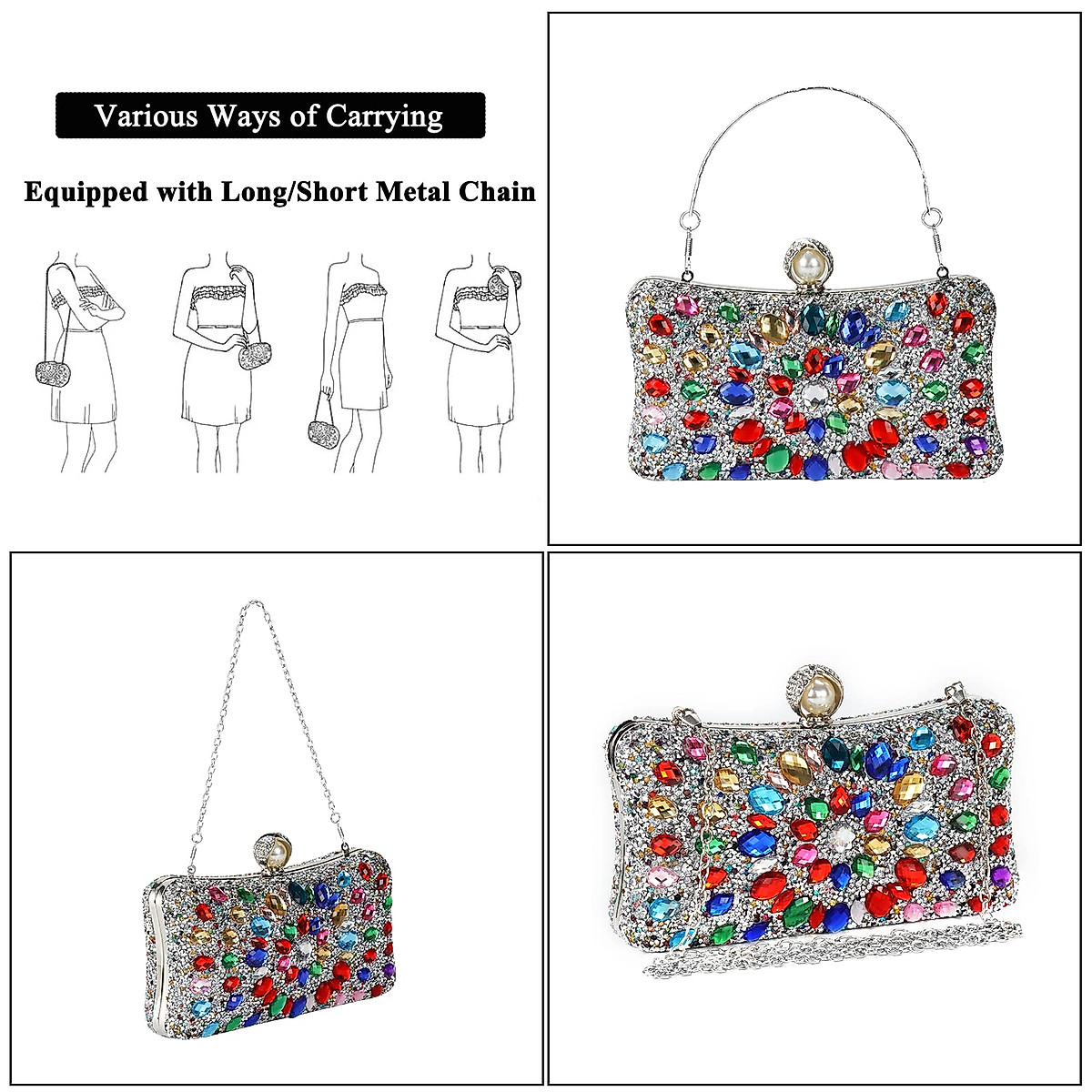 COAIMANEY Womens Sparkly Rhinestone Crystal Glitter Clutch Purse Evening Handbag Shoulder Bag for Wedding Party Prom