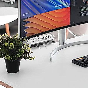 Desk Clamp Power Strip, Desktop Power Outlet Clamp Mount with 2 USB Ports, 3 AC Outlets, Mountable Desk Outlet Removable Power Plugs with 6.56ft Power Cord (3AC2USB-White)