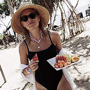 ARATLENCH Heishi Surfer Necklaces Bracelets –Colorful Vinyl Disc Beads Love Necklace Boho Rainbow Stack Stretch Friendship Bracelet Necklaces Set for Women