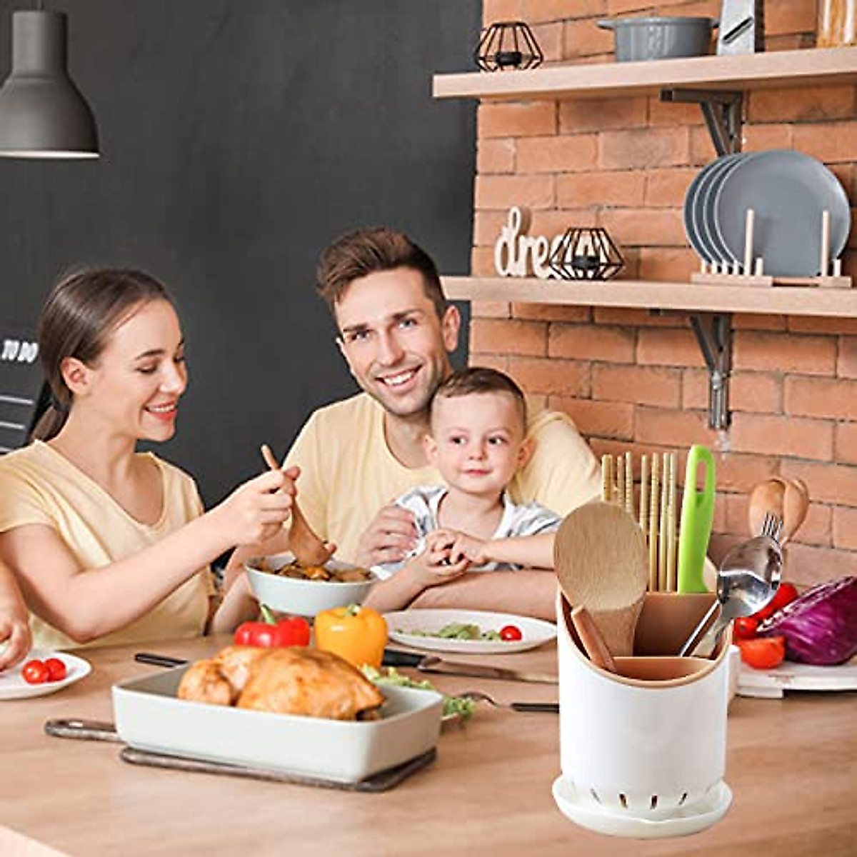 spolis Kitchen Utensil Holders Cutlery Drying Rack for Counter with Catch Pan and Drain Hole, Anti Tilting Kitchen Silverware Drainer Basket Sink Caddy for Forks, Knives, Spoons, Chopsticks-Pink