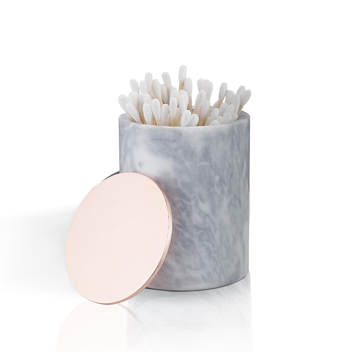 MARBBNEST Marble Storage Container with Metal Lid, Functional Organizer for Makeup Brushes, Cotton Swabs, and Accessories - Elegant Countertop Solution (White)