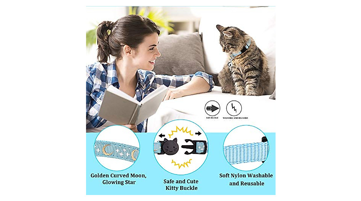 6 PCS Glow-in-the-Dark Cat Collars with Safety Breakaway Buckle