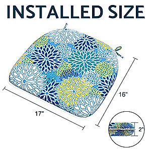TWLEAR Indoor/Outdoor Chair Cushions 16x17 inch, Patio Chair Pads with Ties, All Weather Seat Cushions for Patio Funiture Home Garden Chair Use, Set of 2, Dahlia Blue