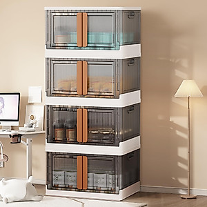 4 Pack-8.5Gal Stackable Storage Bins for Closet Organizers and Storage, Folding Storage Box, Plastic Storage Bins with Open Front Door, Storage Bins with wheels, Collapsible Storage Bins