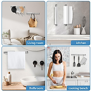 Paper Towel Holders Wall Mount Under Cabinet 13.2In Self Adhesive Drilling SUS304 Stainless Steel Vertically Horizontally for Kitchen Bathroom Door Inside Outside Rustproof Rack