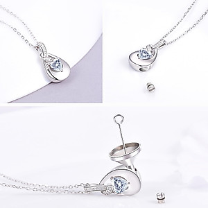 BEILIN 925 Sterling Silver Urn Pendant Necklaces for Ashes Cubic Zirconia Teardrop Keepsake Cremation Jewelry Women Memorial Gifts for A Loss of Loved one (Clear)