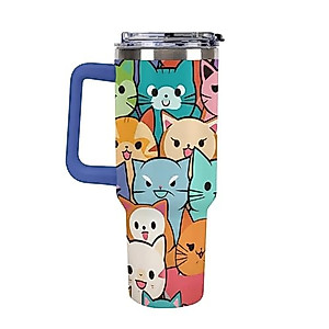 Cats Pattern 40 Oz Stainless Steel Cup Travel Tumbler with Handle and Straw Lightweight Coffee Mug for Home Office